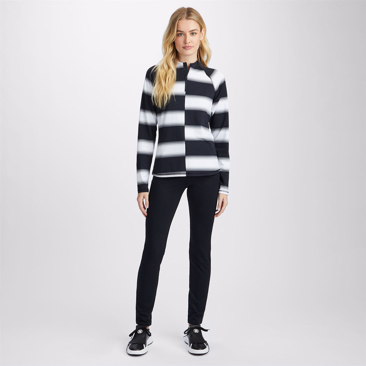 Womens Offset Gradient Stripe Rib Collar Silky Tech Nylon Quarter Zip ...